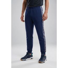 Jogginghose Champion "Sports-inspired Interlock Rib Cuff Pants with Tape detailing", Herren, Gr. S, N-Gr, nava, Obermaterial: 82% Baumwolle, 18% Polyester, Hosen Jogginghose, ohne Verschluss, mit Rippb&uuml;ndchen am Beinabschluss, sportlicher Stil