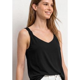 Tr&auml;gertop Street One, Damen, Gr. 34, schwarz, Stoff, 95% Viskose, 5% Elasthan, unifarben, regular fit normal, V-Ausschnitt, abgesteppt, Tops Tr&auml;gertop, aus stretchigem Viskosematerial