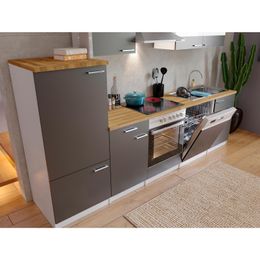 respekta K&uuml;chenzeile KB280WGC 280 cm Wei&szlig; - Grau mit Glaskeramik