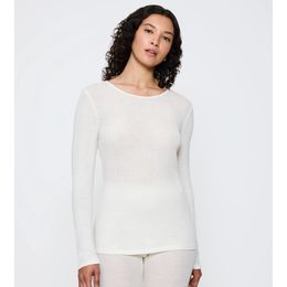 Langarmshirt Triumph "Beauty Layers LSL Top Wool", Damen, Gr. L, wei&szlig; (ecru wei&szlig;), Single Jersey, Obermaterial: 100% Wolle, h&uuml;ftbedeckend, Rundhals, Shirts Langarmshirt, weiche Wolle, lang&auml;rmelig, in Single-Jersey Qualit&auml;t