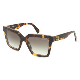 Miu Miu MU03YS | Damen-Sonnenbrille | Fassung: Vollrand, Quadratisch, Acetat, Gelb Havanna | Glasfarbe: Grau Verlaufend
