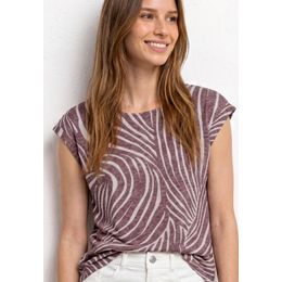 T-Shirt Street One, Damen, Gr. 34, lila (rustic rouge), Stoff, 65% Polyester, 35% Viskose, gemustert, regular fit normal, Rundhals, abgesteppt, Shirts T-Shirt, Rundhalsausschnitt