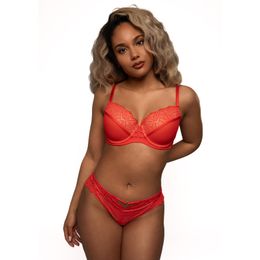 After Eden D-cup & up String, Damen, Gr. L, bright rot, Microfaser, Obermaterial: 89% Polyamid, 11% Elasthan, AFTER EDEN D-CUP & UP, k&ouml;rpernah, Unterhosen String, mit Spitzendetails