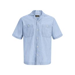 Jack & Jones Kurzarmhemd JACK & JONES "JPRBLUMAX VINTAGE S/S RESORT SHIRT", Herren, Gr. M, N-Gr, d&eacute;ja vu blau, Web, Obermaterial: 100% Baumwolle, unifarben, regular fit normal, angesetztes B&uuml;ndchen, Hemden, mit Brust Taschen