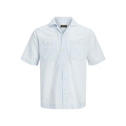 Jack & Jones Kurzarmhemd JACK & JONES "JPRBLUMAX VINTAGE S/S RESORT SHIRT", Herren, Gr. L, N-Gr, riviera stripes:relaxed fit, Web, Obermaterial: 100% Baumwolle, gestreift, regular fit normal, angesetztes B&uuml;ndchen, Hemden, mit Brust Taschen