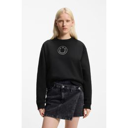Sweatshirt Hugo "Classic Crew", Damen, Gr. L (40), schwarz 001, Sweatware, Obermaterial: 100% Baumwolle, unifarben, relaxed fit h&uuml;ftbedeckend, Rundhals, Rippb&uuml;ndchen, Sweatshirts Sweatshirt, Relaxed Fit, mit Strass-Steinen