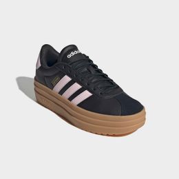 Plateausneaker adidas Sportswear "VL COURT BOLD", Damen, Gr. 36, core schwarz, distilled pink, gold metallic, Leder, Synthetik, Schuhe Plateausneaker, inspiriert vom Design des adidas gazelle bold