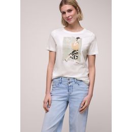Print-Shirt Street One, Damen, Gr. 34, sanftes wei&szlig;, Web, 50% Baumwolle, 50% Modal, bedruckt, comfort fit normal, Rundhals, normaler Saum, Shirts, mit Artwork