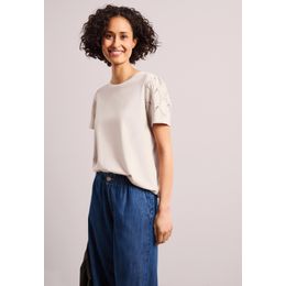 T-Shirt Street One, Damen, Gr. 42, clay sand, Stoff, 50% Modal, 50% Baumwolle, unifarben, comfort fit normal, Rundhals, normaler Saum, Shirts T-Shirt, mit Spitze