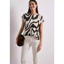 Shirttop Street One, Damen, Gr. 34, espresso braun, Jersey, Obermaterial: 95% Viskose, 5% Elasthan, gestreift, bequem normal, Rundhals, Tops Shirttop, Sommershirt mit Front im Animal-Look