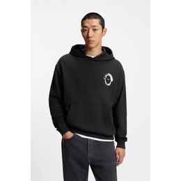 Hoodie Hugo, Herren, Gr. M, schwarz001, Sweatware, Obermaterial: 100% Baumwolle, unifarben, regular fit normal, Rundhals, B&uuml;ndchen, Sweatshirts Hoodie, Regular Fit, K&auml;ngurutasche, R&uuml;ckendruck