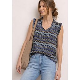 Blusentop Street One, Damen, Gr. 44, frozen wave, Stoff, 88% Viskose, 12% Polyamid, bedruckt, regular fit normal, V-Ausschnitt, abgesteppt, Blusen Blusentop, mit femininem V-Ausschnitt