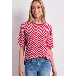 T-Shirt Street One, Damen, Gr. 34, rot (salsa rot), Stoff, 95% Viskose, 5% Elasthan, gemustert, normal normal, Rundhals, abgesteppt, Shirts T-Shirt, aus strecthigem Viskosematerial