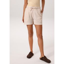 Shorts Aniston CASUAL, Damen, Gr. 34, N-Gr, beige (hellbeige), Web, Obermaterial: 98% Polyester, 2% Elasthan, Strukturmuster, unifarben, figurumspielend kurz, Hosen Shorts, aus strukturierter, elastischer Stoff-Qualit&auml;t
