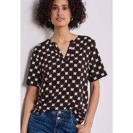 Kurzarmbluse Street One, Damen, Gr. 34, espresso braun, Stoff, 100% Viskose, gepunktet, regular fit normal, Rundhals, abgesteppt, Blusen, mit allover Punkteprint