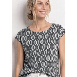 T-Shirt Street One, Damen, Gr. 34, grau (clay sand), Stoff, 65% Polyester, 35% Viskose, gemustert, regular fit normal, Rundhals, abgesteppt, Shirts T-Shirt, Rundhalsausschnitt