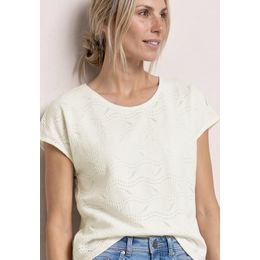 Shirttop Street One, Damen, Gr. 42, sanftes wei&szlig;, Jersey, Obermaterial: 97% Baumwolle, 3% Elasthan, unifarben, normal, V-Ausschnitt, Tops Shirttop, &uuml;berschnittene Schultern, gerundeter V-Ausschnitt