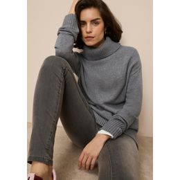 Rollkragenpullover Tamaris "aus weicher Viskosemischung", Damen, Gr. 36/38, grau (grau, melange), Strick, Obermaterial: 50% Viskose, 28% Polyester, 22% Polyamid, l&auml;ssig geschnitten h&uuml;ftbedeckend, Strickb&uuml;ndchen, Pullover Rollkragenpullover, in l&auml;ssiger Form mit seitlichen Schlitzen