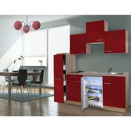 respekta K&uuml;chenzeile KB180ESRC 180 cm Rot-Eiche S&auml;gerau Nachbildung