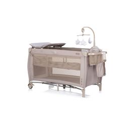 Chipolino Reisebett Bella 2 Ebenen seitlicher Eingang Musikmobile Wickelauflage beige grau