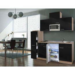 respekta K&uuml;chenzeile KB180ESSMI 180 cm Schwarz-Eiche S&auml;gerau Nachbildung