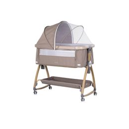 Chipolino Beistellbett Charisma Matratze h&ouml;henverstellbar R&auml;der Ablagefach Gurt braun