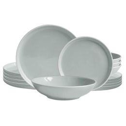 ECHTWERK 18-teiliges Vintage Tafelservice "Nerea" Nature-Design, f&uuml;r 6 Personen, Pastellfarbenes Geschirrset aus Steingut mit 6 x Speiseteller, 6 x Beilagenteller, 6 x Suppenteller, Grau