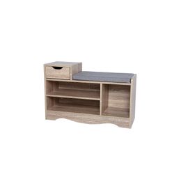 Happy Home Schuhbank mit Sitzkissen & Schublade &ndash; Schuhschrank f&uuml;r 6-8 Paar Schuhe &ndash; Schuhregal Holz &ndash; Sitzbank Flur Eingangsbereich &ndash; HFH06-HOL
