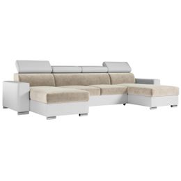 WOHNLANDSCHAFT FOX U Beige/Wei&szlig; - Velvet/Kunstleder
