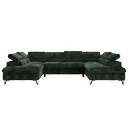 WOHNLANDSCHAFT PABLO U Cord Dunkelgr&uuml;n mit Topper T25