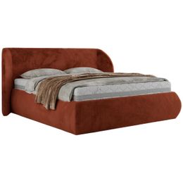 POLSTERBETT CAELA CLASSIC 140/200 - Orange Pl&uuml;sch - Schaum-Matratze
