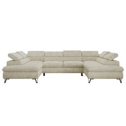 WOHNLANDSCHAFT PABLO U Schenille grob gewebt Creme mit Topper Visco