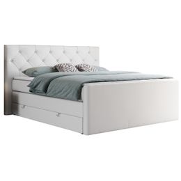 BOXSPRINGBETT KING VELEN 200/200 Wei&szlig; Kunstleder - H4
