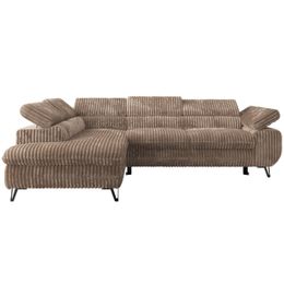 ECKSOFA PABLO L Braun Cord - Links Seite mit Visco Topper