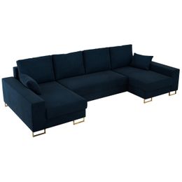 WOHNLANDSCHAFT DORIAN U Velvet Dunkelblau