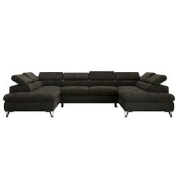 WOHNLANDSCHAFT PABLO U Schenille glatt Dunkelgrau mit Topper T25