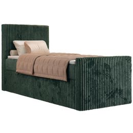 BOXBETT TILIANO DUO 90/200 - Dunkelgr&uuml;n Cord - H4 - Topper Visco - Links Seite