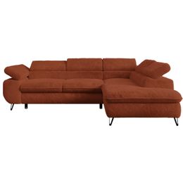 ECKSOFA PETER L Orange Pl&uuml;sch - Rechts Seite