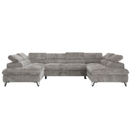 WOHNLANDSCHAFT PABLO U Cord Hellgrau mit Topper T25