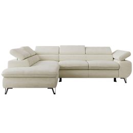 ECKSOFA PABLO L Creme Schenille glatt - Links Seite mit Visco Topper