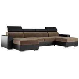 WOHNLANDSCHAFT FOX U Braun/Schwarz - Velvet/Kunstleder