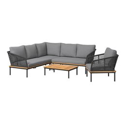 Ambia Garden Gartengarnitur, Anthrazit, Grau, Teak, Textil, 5-teilig, Akazie, massiv, F&uuml;llung: Schaumstoff,Polyester, 204x204 cm, Gartenm&ouml;bel, Gartenm&ouml;bel-Sets