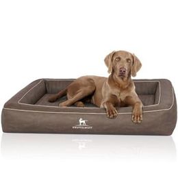 Knuffelwuff Orthop&auml;disches Hundebett aus Laser gestepptem Kunstleder Montego braun/ grau XXXL