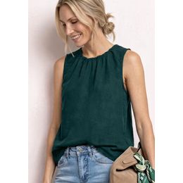 Blusentop Street One, Damen, Gr. 38, schwarz garden gr&uuml;n, Web, 60% Leinen, 40% Baumwolle, unifarben, normal normal, Rundhals, abgesteppt, Blusen Blusentop, in Unifarbe