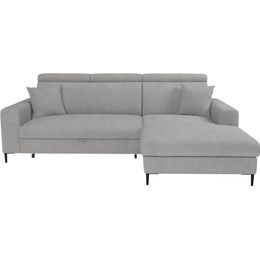 Ecksofa TRENDS BY HG "Nizza, L-Form, B: 250cm", b624 glow 15 light grau, B:250cm H:104cm T:166cm, 92% Polyester;8% Nylon, Sofas, Ecksofa, Schlaffunktion + Bettkasten