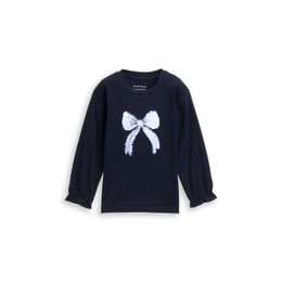 Langarmshirt Tom Tailor, M&auml;dchen, Gr. 104/110, sky captain blau, Single Jersey, Obermaterial: 100% Baumwolle, bedruckt, regular fit normal, Rundhals, Volant, Shirts Langarmshirt, mit Wendepailletten