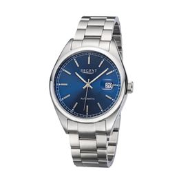 Regent Uhren Automatikuhr REGENT, edelstahlfarben, blau, Armbanduhren, Herren, Automatikuhr, Armbanduhr, Herrenuhr, Mechanische Uhr, Edelstahlarmband, analog, Tag