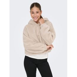 Fleecejacke Only "ONLSIENA TEDDY ANORAK LIFE CC OTW", Damen, Gr. M, grau (pumice stone), Web, Obermaterial: 100% Polyester, unifarben, regular fit, B&uuml;ndchen, Jacken Fleecejacke