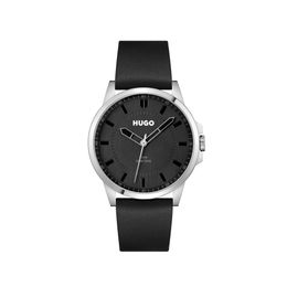 Quarzuhr Hugo "FIRST", schwarz, Armbanduhren, Herren, Quarzuhr, Armbanduhr, Herrenuhr, Mineralglas, Lederarmband