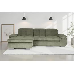 Ecksofa DIE PLANBAR "MP-IN16037 L-Form mit Kaltschaum-Polsterung", cord forest, B:289cm H:85cm T:195cm, 88% Polyester, 12% Polyamid, Sofas, Ecksofa, mit Sitztiefenverstellung & Zierkissen